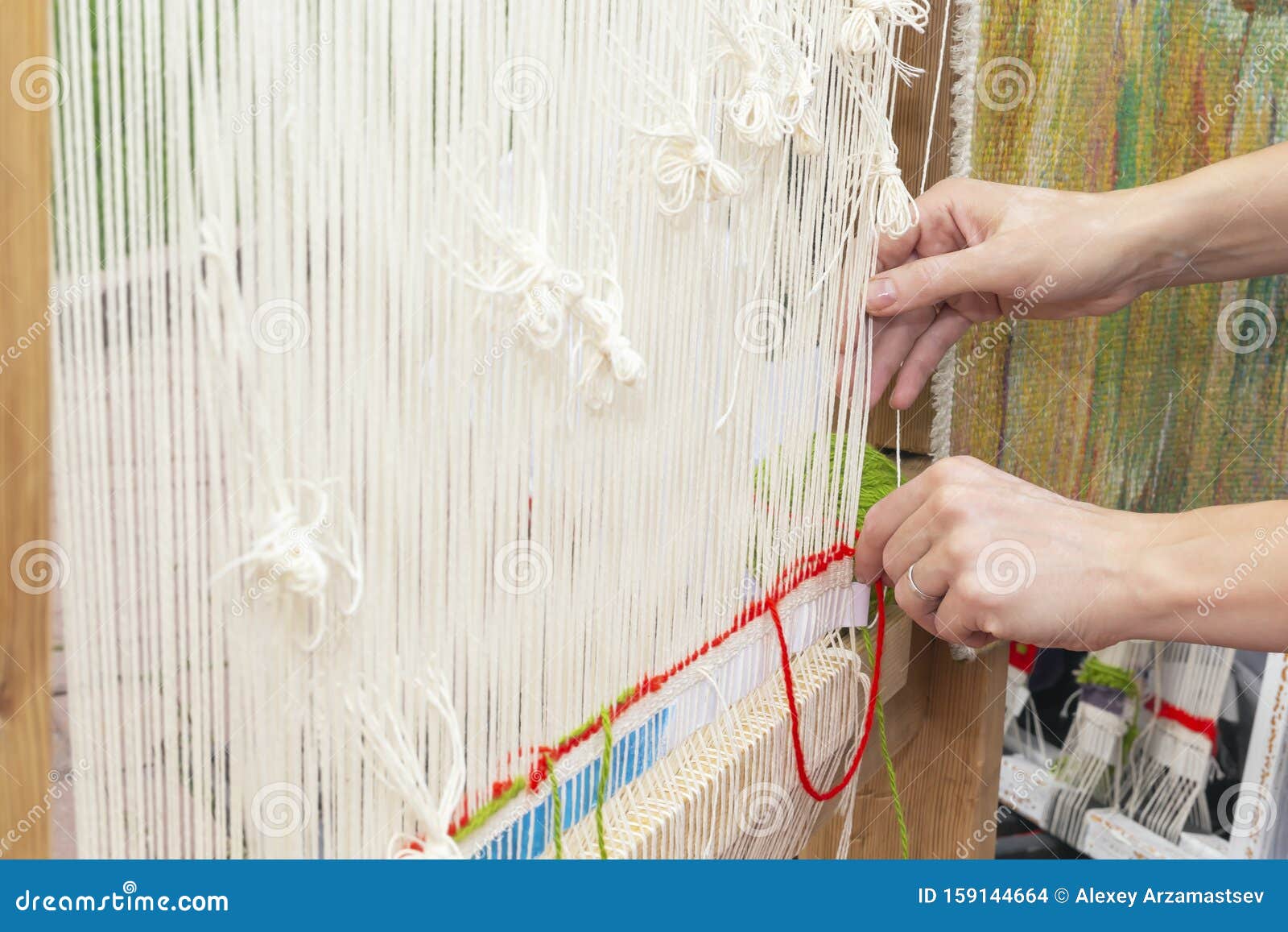 Weaving Cloth with Strings and Wood Loom Stock Photo - Image of craft ...