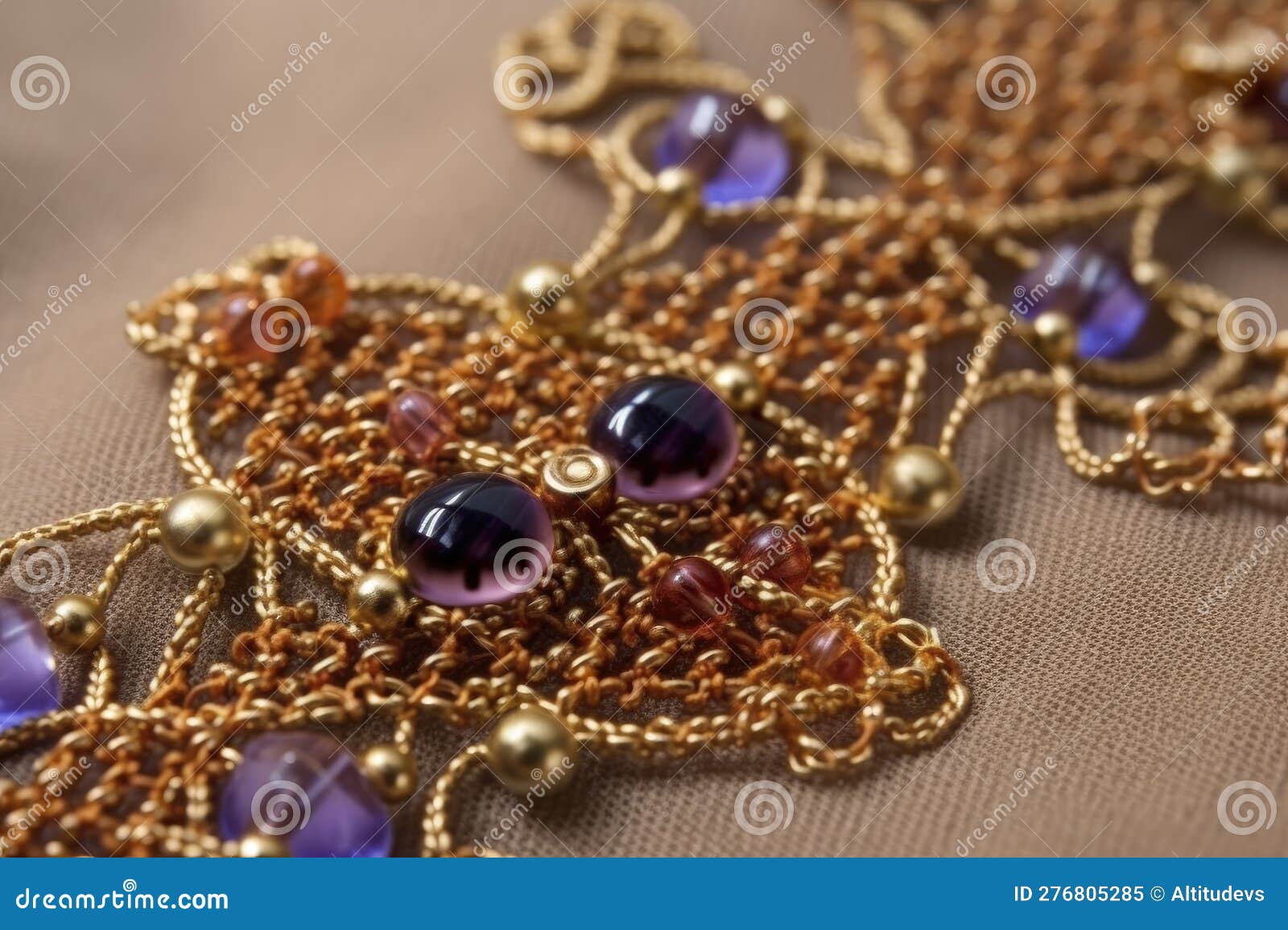 Weaving of Delicate Chain and Gemstones in Intricate Pattern Stock ...