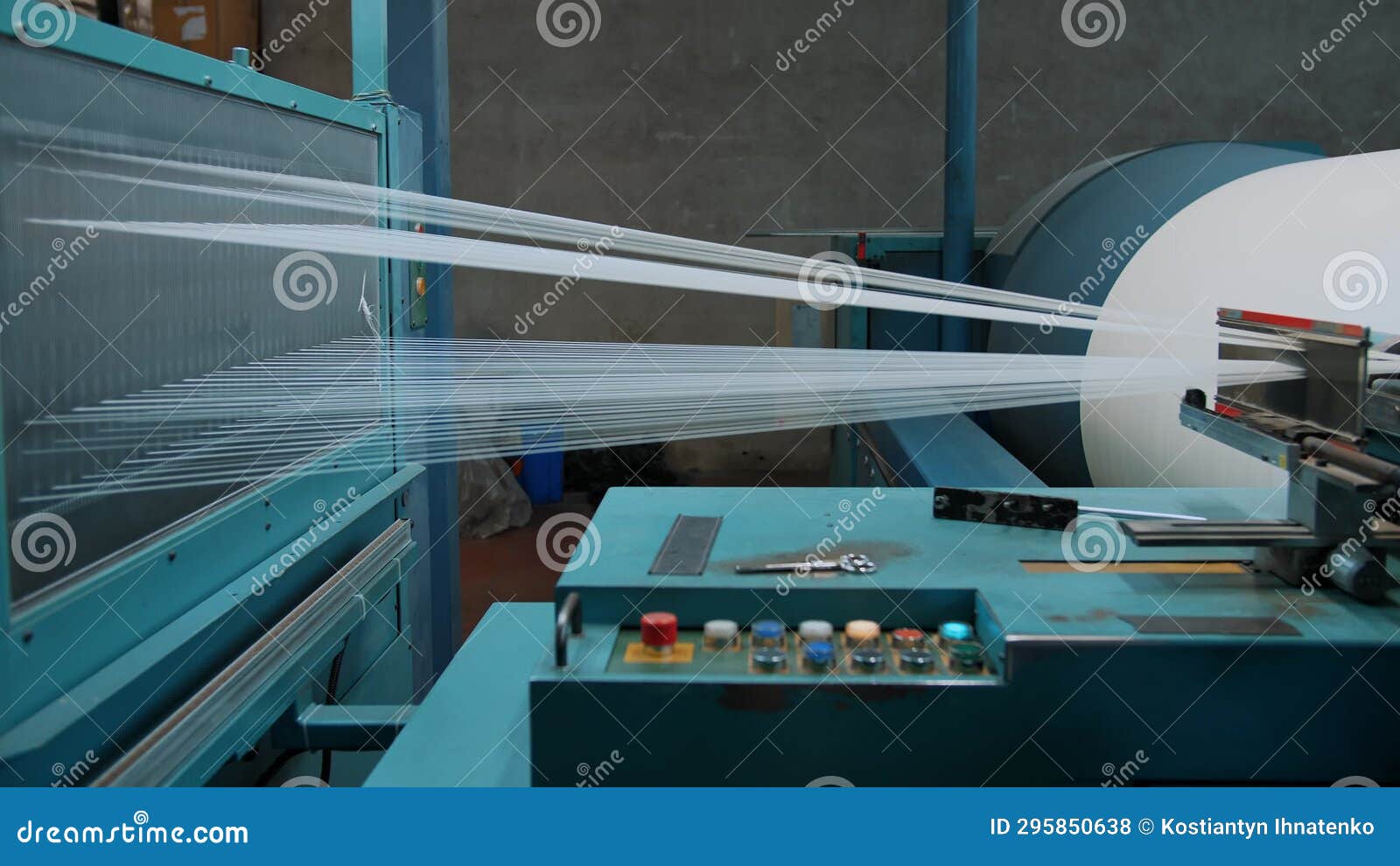 Weaving Factory Workshop. Textile Factory Equipment Winds Threads Onto ...