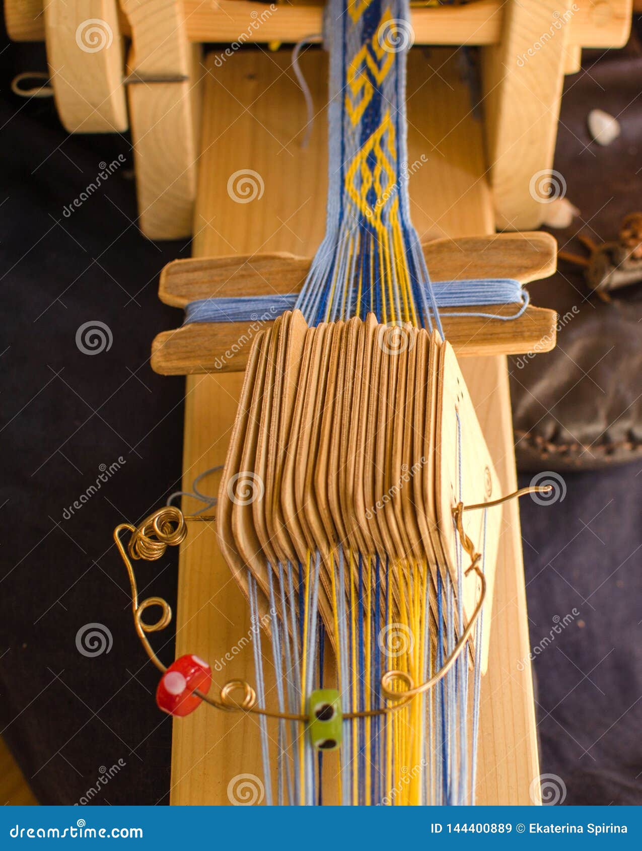 Weaving Loom with Fibers Blu and Yellow Stock Image - Image of ...
