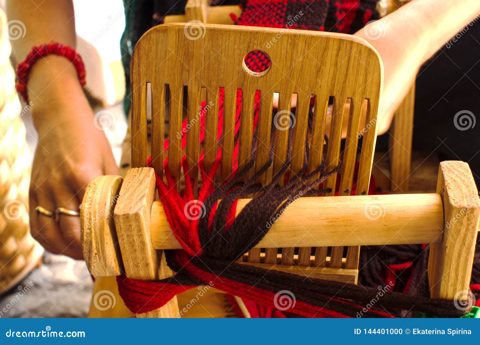 Weaving Loom with Fibers Red and Brown Stock Photo - Image of ...