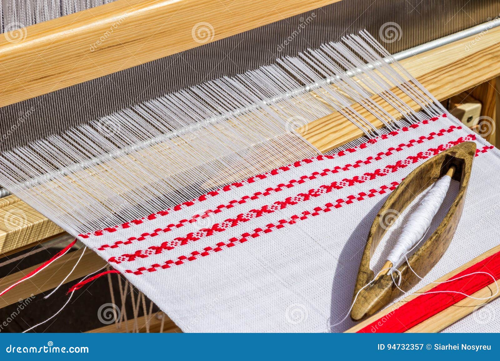 Weaving, loom with linen. stock image. Image of knitting - 94732357