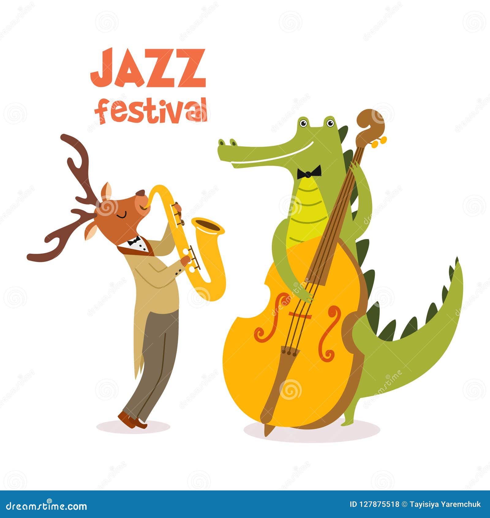 Stylish Jazz Poster with Cute Animal Band in Cartoon Style.Vector ...