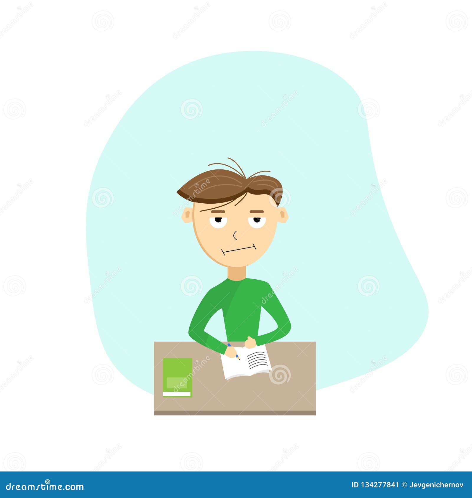 Sad and Tired Schoolboy Doing Homework Stock Vector - Illustration of ...