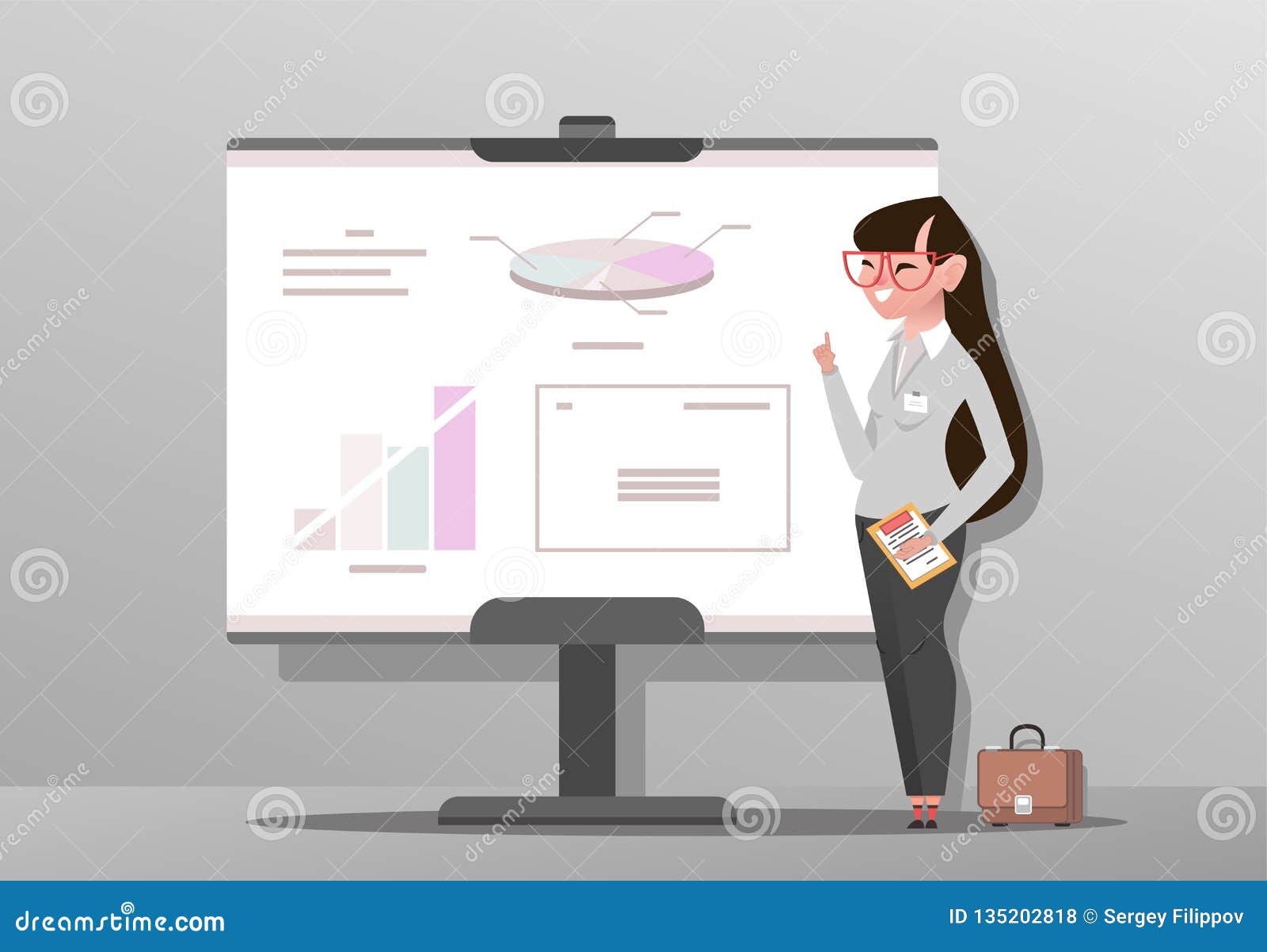 Young Woman in Business Suit Making Presentation. Stock Illustration ...
