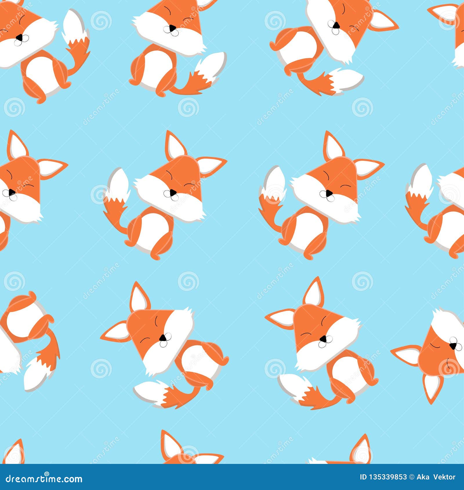 Cute Cartoon Fox Seamless Pattern Stock Vector - Illustration of ...