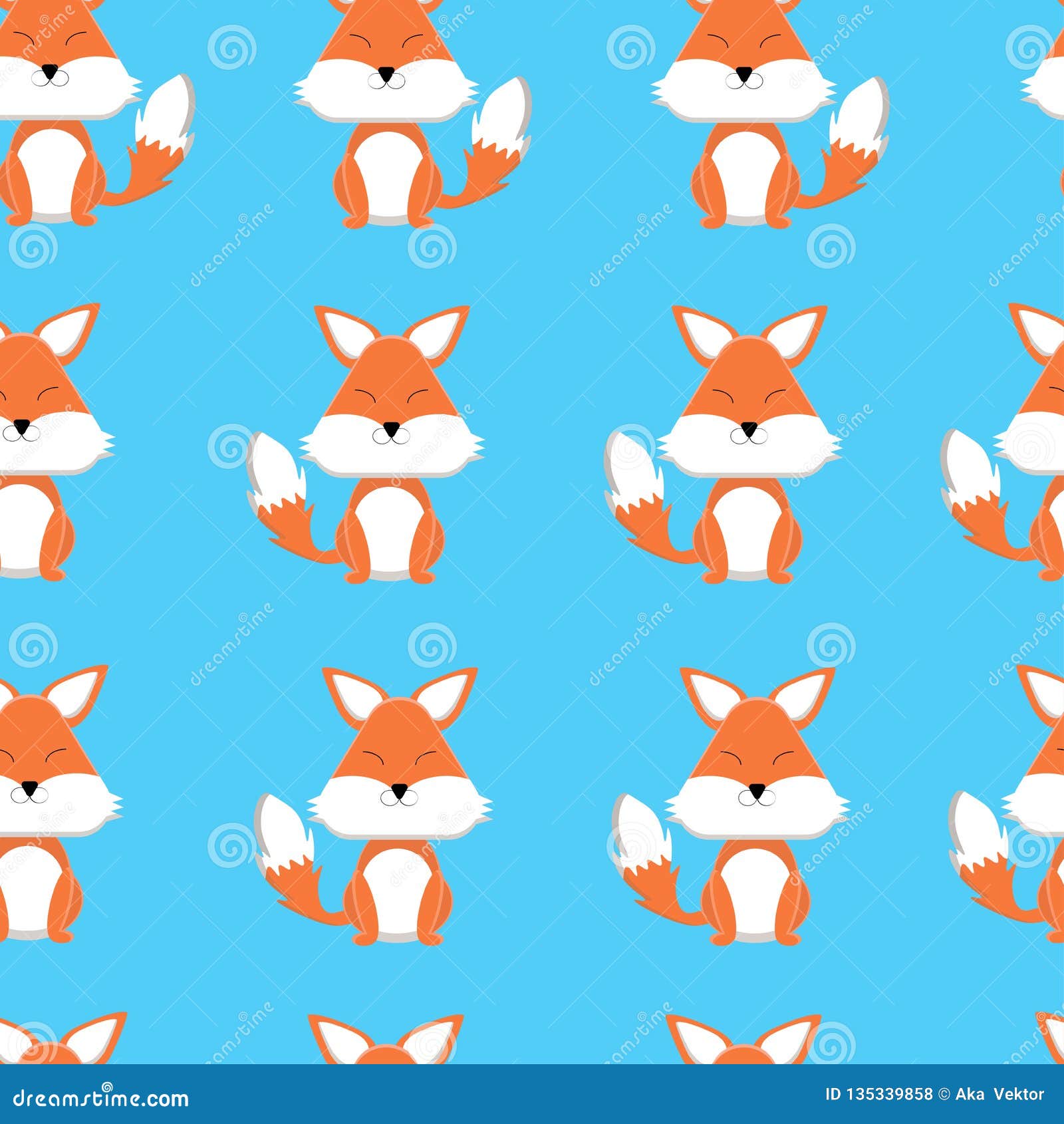Cute Cartoon Fox Seamless Pattern on Blue Background Stock Vector ...