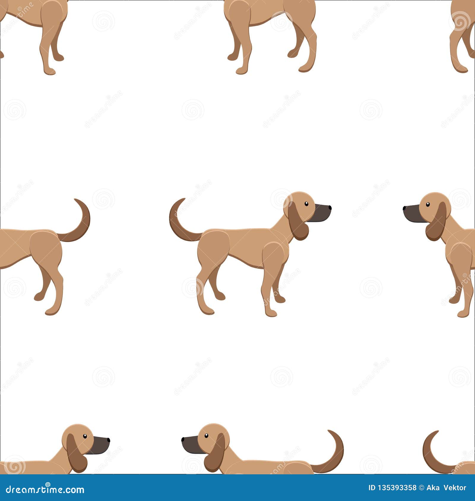 Seamless Pattern with Cute Dog Vector Illustration on Blue Background ...