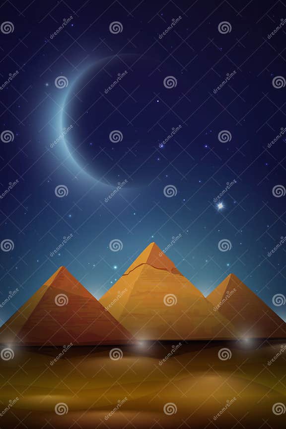 Egypt Pyramids in Moonlight Wallpaper Stock Vector - Illustration of ...