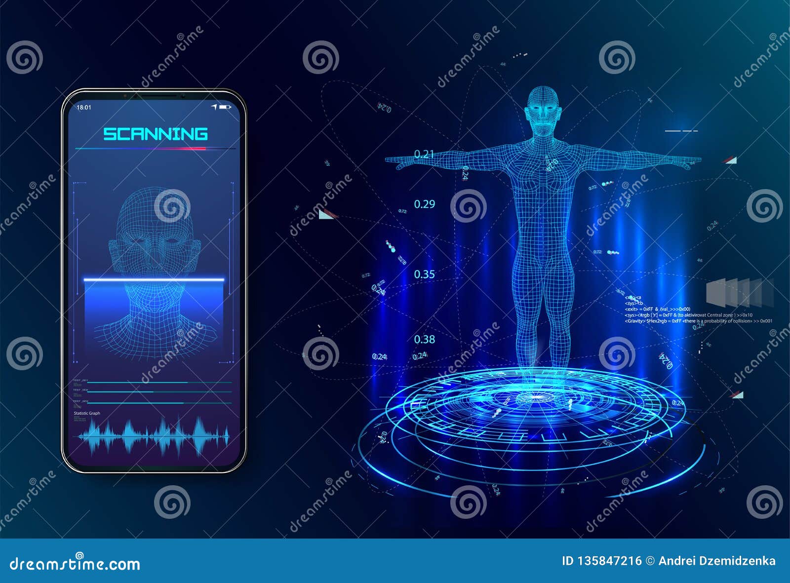 Robot. Biometric Identification Or Facial Recognition System Concept ...