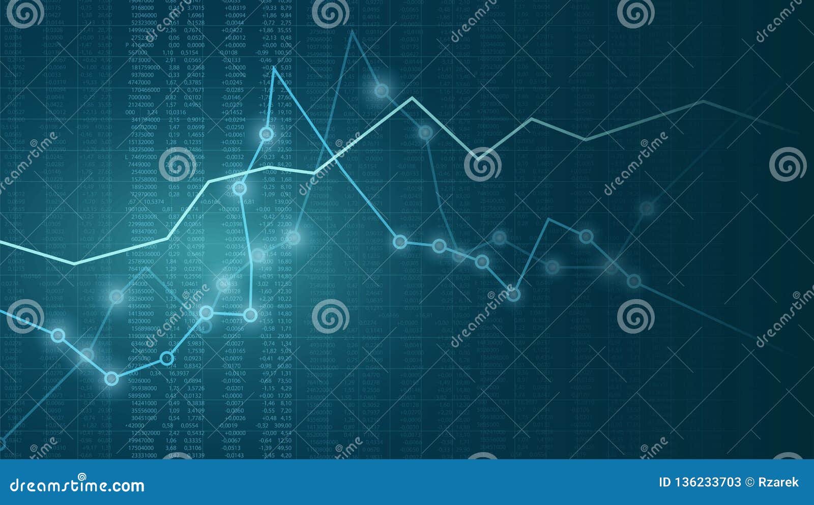 Vector Financial Chart with Line Graph, Glowing Points and Numbers in ...