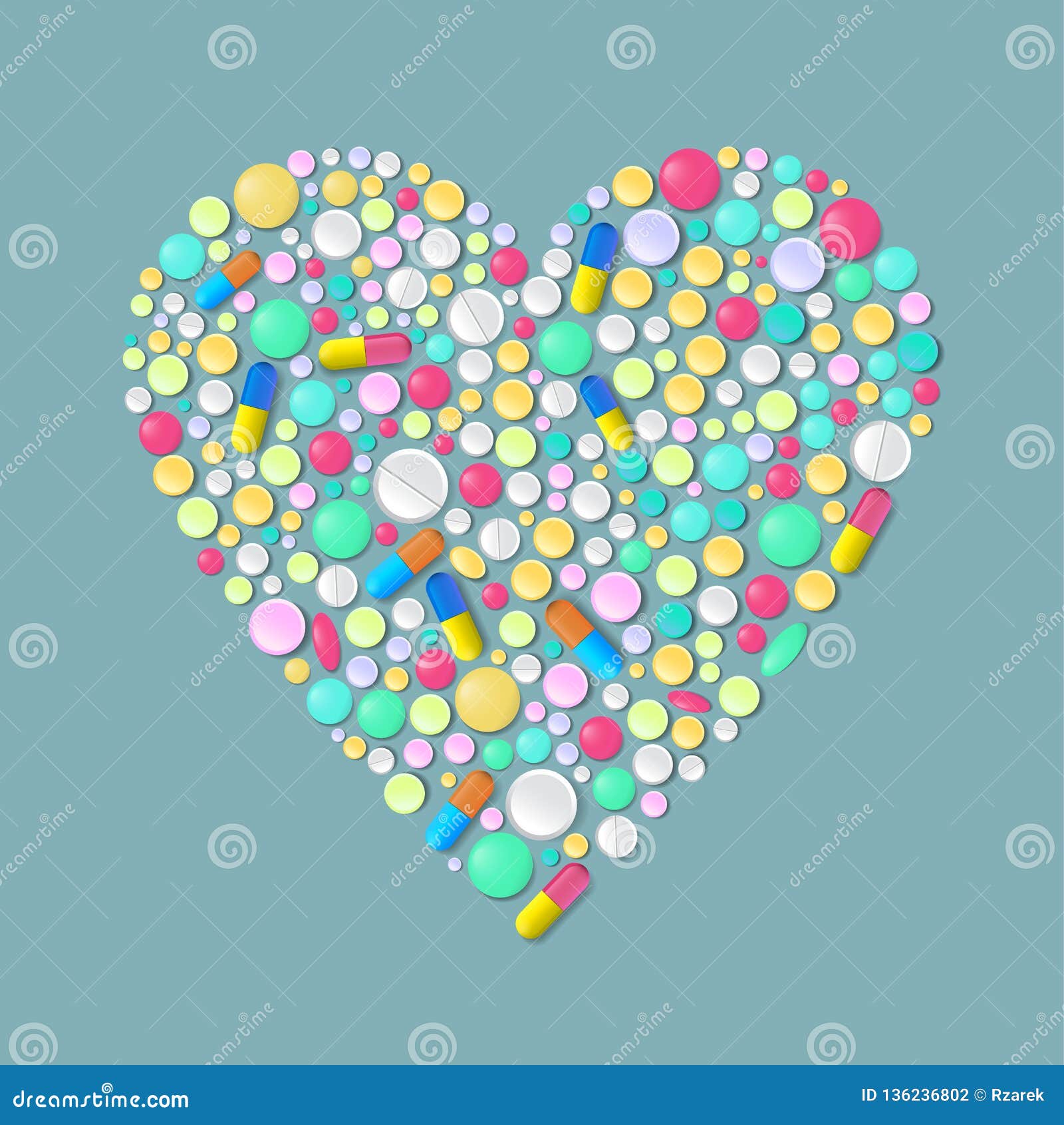 Vector Pills and Capsules Arranged in Heart Shape. Healthcare Medical ...