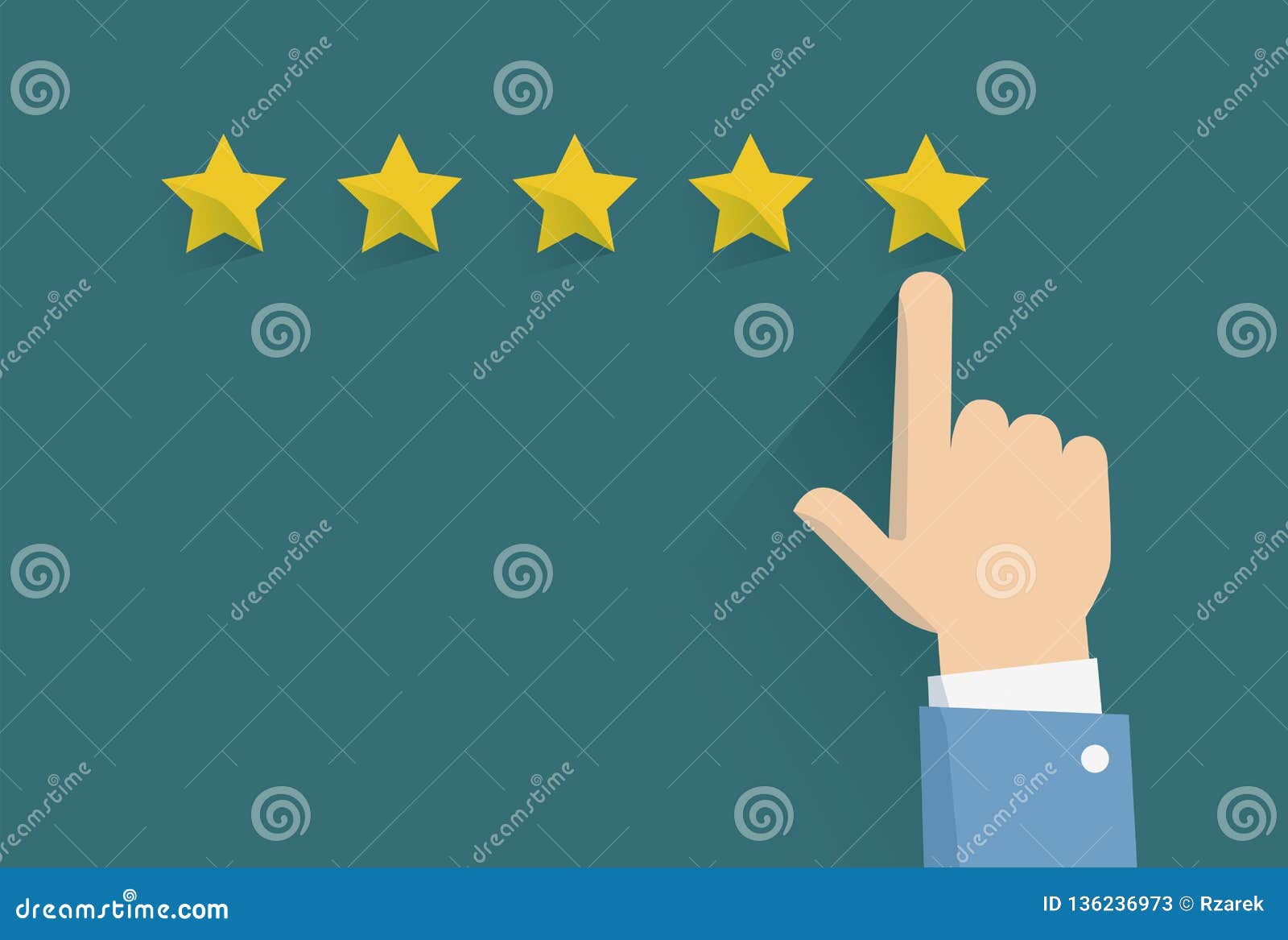 Vector Illustration of Rating Services by Hand of Client Pressing Stars ...
