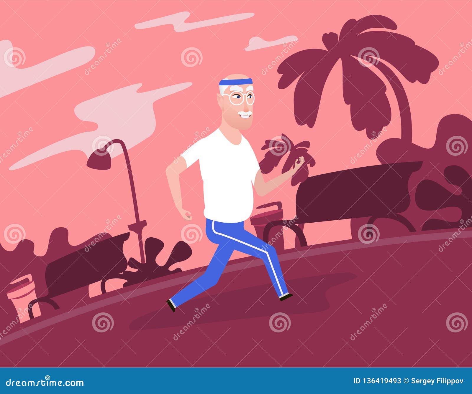 Grandfather Runs Away From Devil. Satan Is Running After Granddad ...