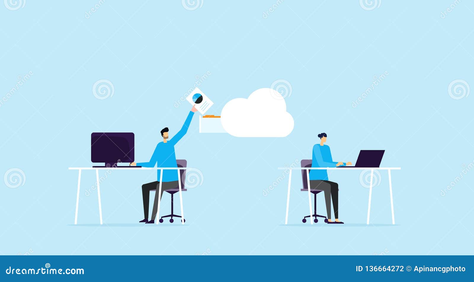 Business Team Working and Save Upload File Work Backup on Cloud Storage ...