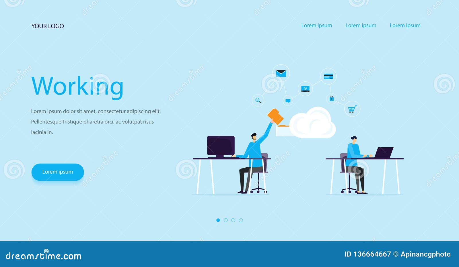 Flat Illustration Web Header Design Concept and Business Team Working ...