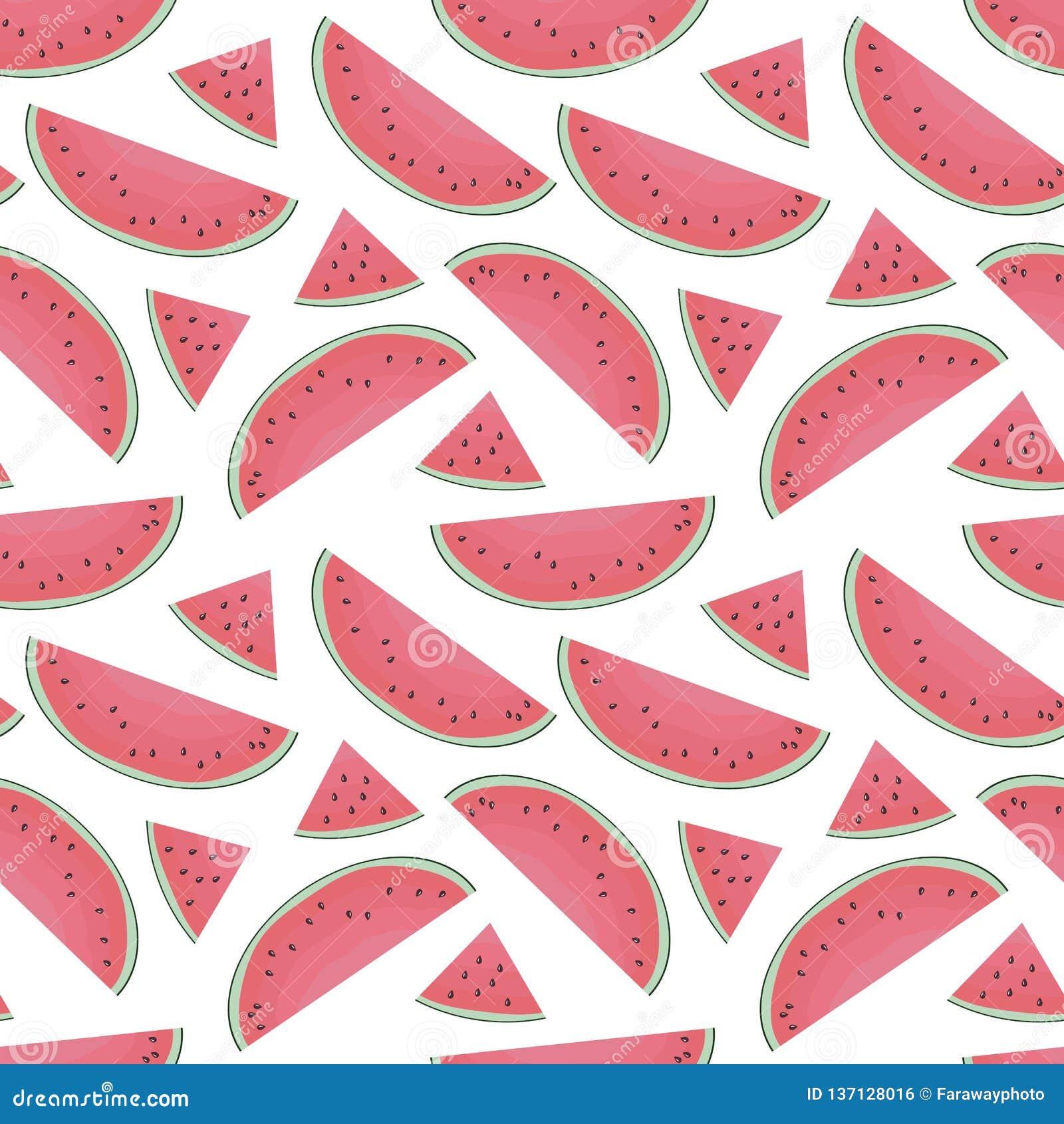 Watermelon Seamless Repeat Pattern - Ripe Slices on White Background ...