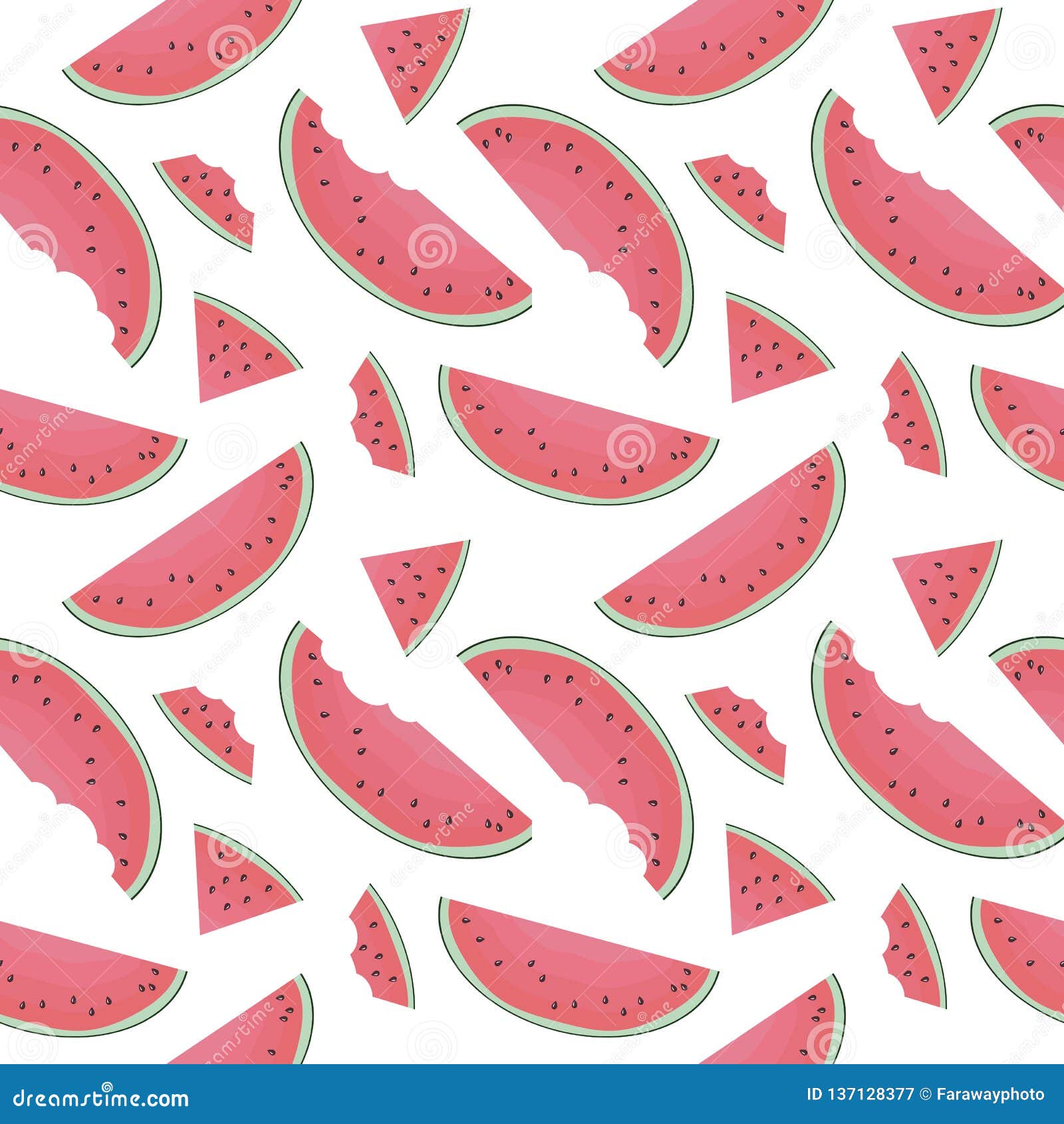 Watermelon Seamless Repeat Pattern - Ripe Slices on White Background ...