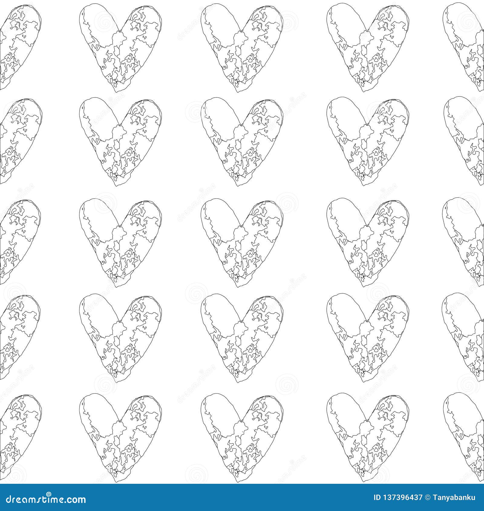 Black and White Heart Seamless Pattern. Stock Vector - Illustration of ...