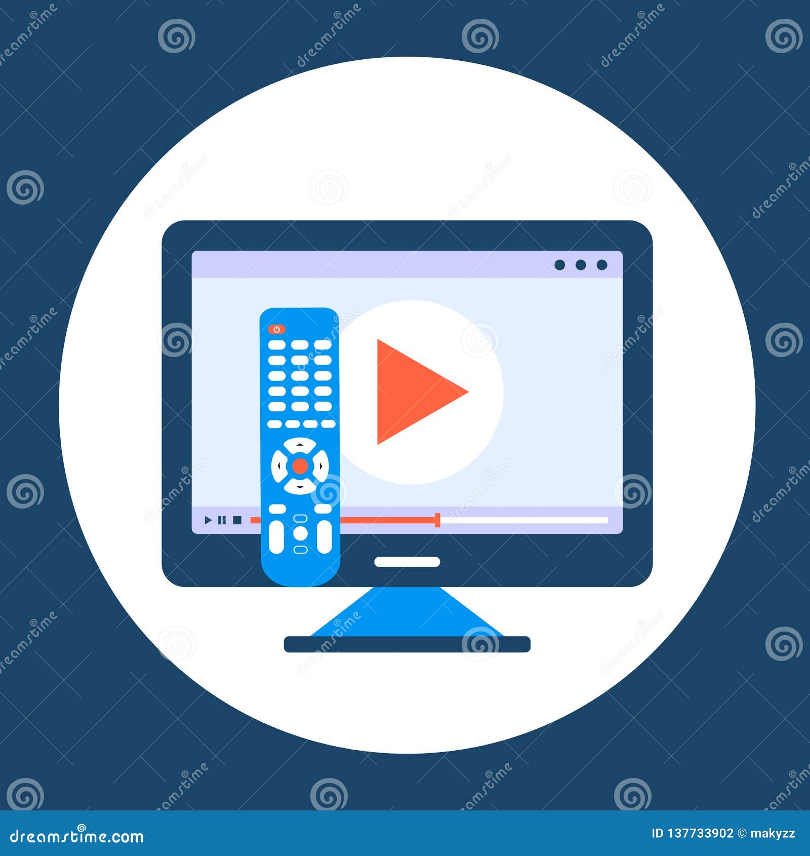 Hand Holding Remote Control. TV Icon Concept. Play Icon on Television ...