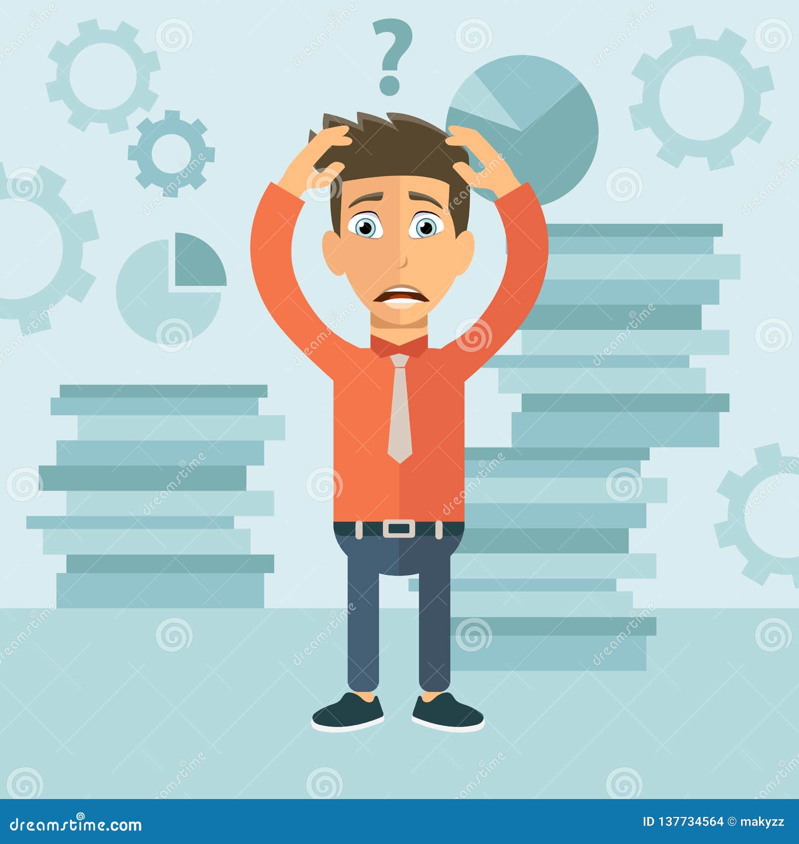 Worried Man Or Businessman Holding Wall Clock, Vector Cartoon Stick ...