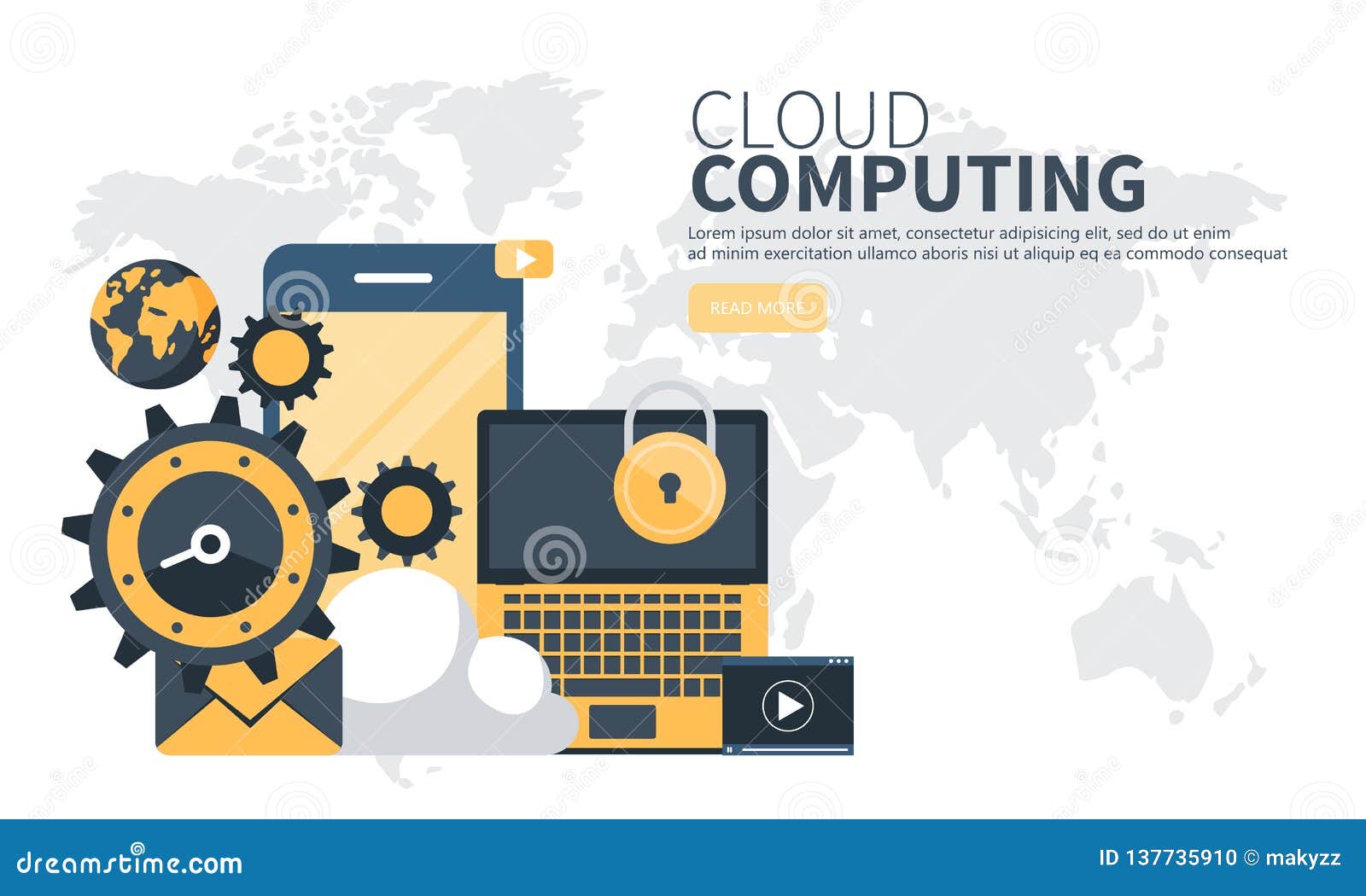 Cloud Computing Website Banner. Flat Vector Illustration Stock Vector - Illustration of mobile ...