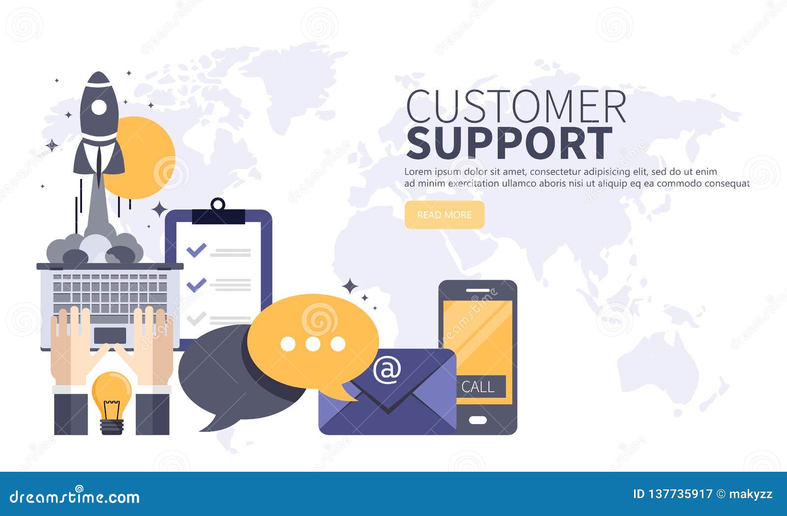 Business Customer Care Service Concept. Flat Website Banner for Contact ...