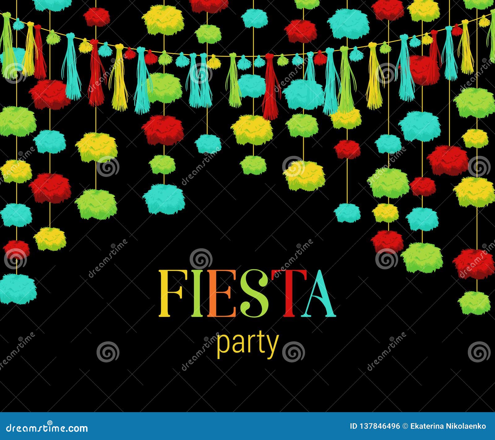 Fiesta Party. Festive Background with Paper Pompons and Tassels Garland ...