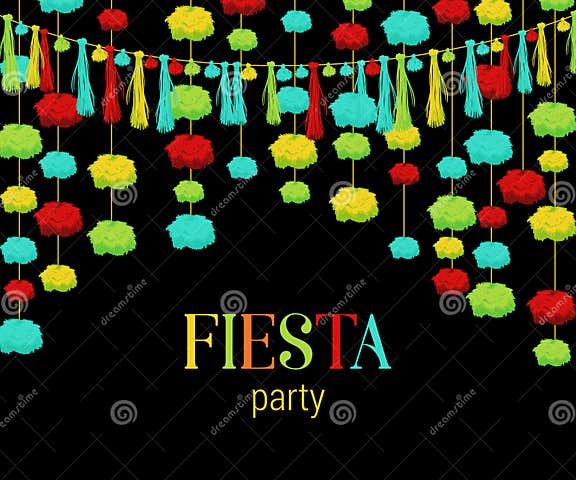 Fiesta Party. Festive Background with Paper Pompons and Tassels Garland ...