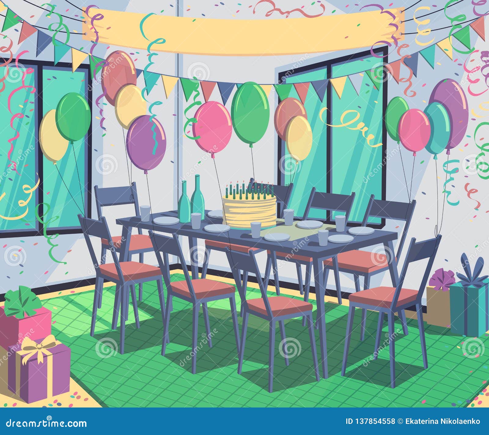 Room Interior with Decorations for Holiday Party. Banner for ...