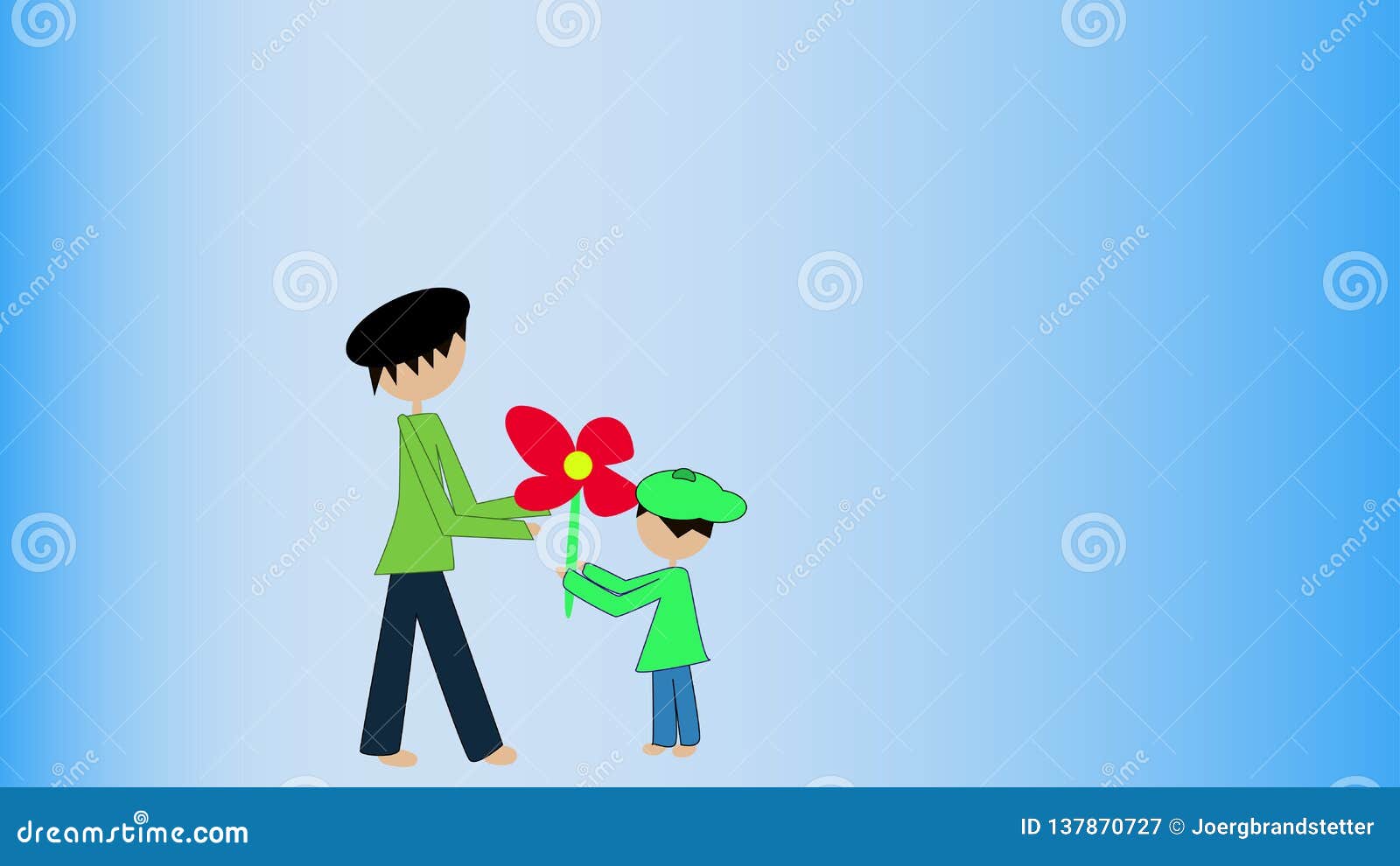 Cute Little Boy Gives a Flower As a Present To His Father Stock Vector ...