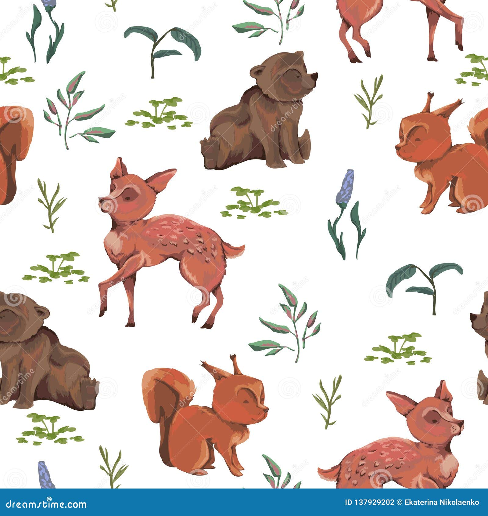 Bear In Bush Cartoon Characters. Cute Amimal. Bear Illustration For ...