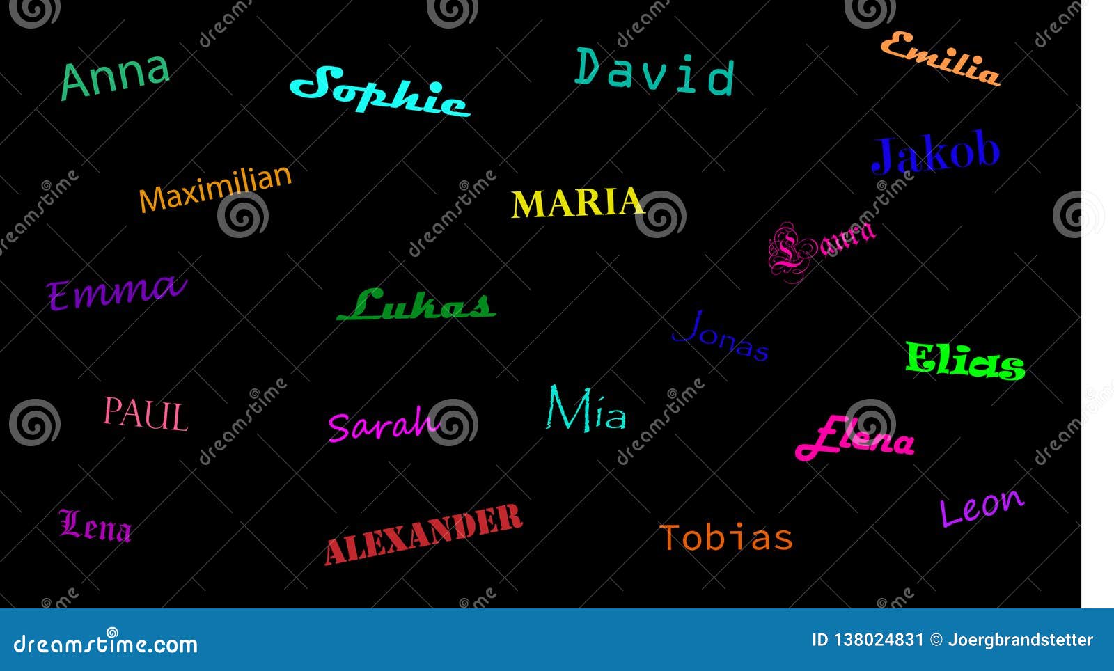 Popular First Names on a Black Background Stock Vector - Illustration ...