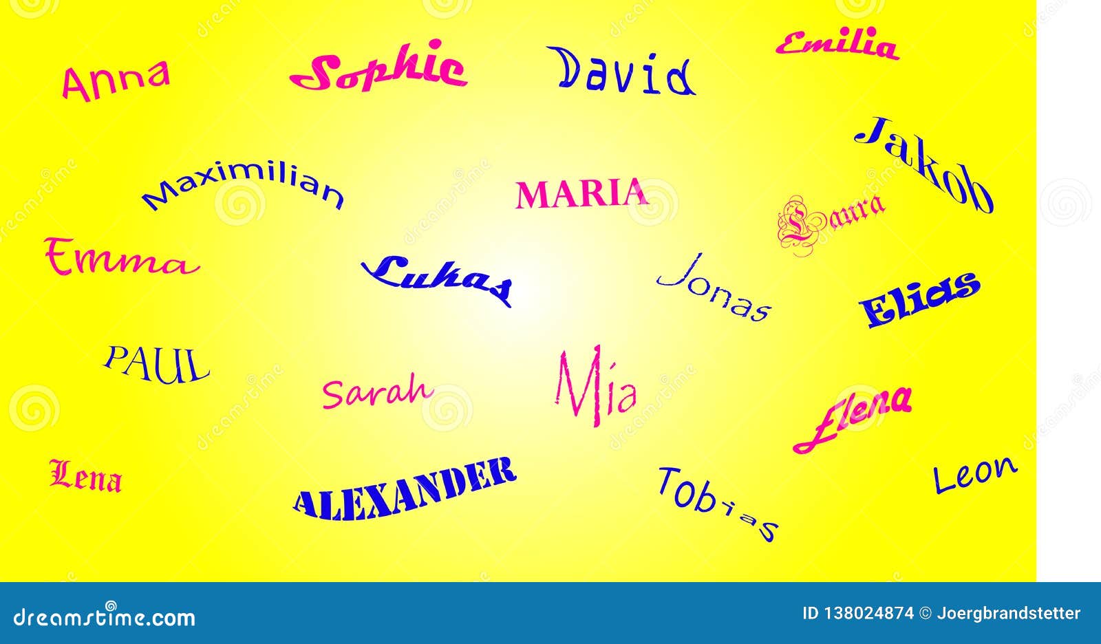 Popular First Names on a Sunny Yellow Background Stock Vector ...