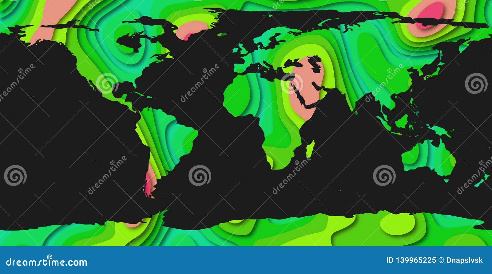 World Map with Light Green Colors on a Dark Color Stock Illustration ...