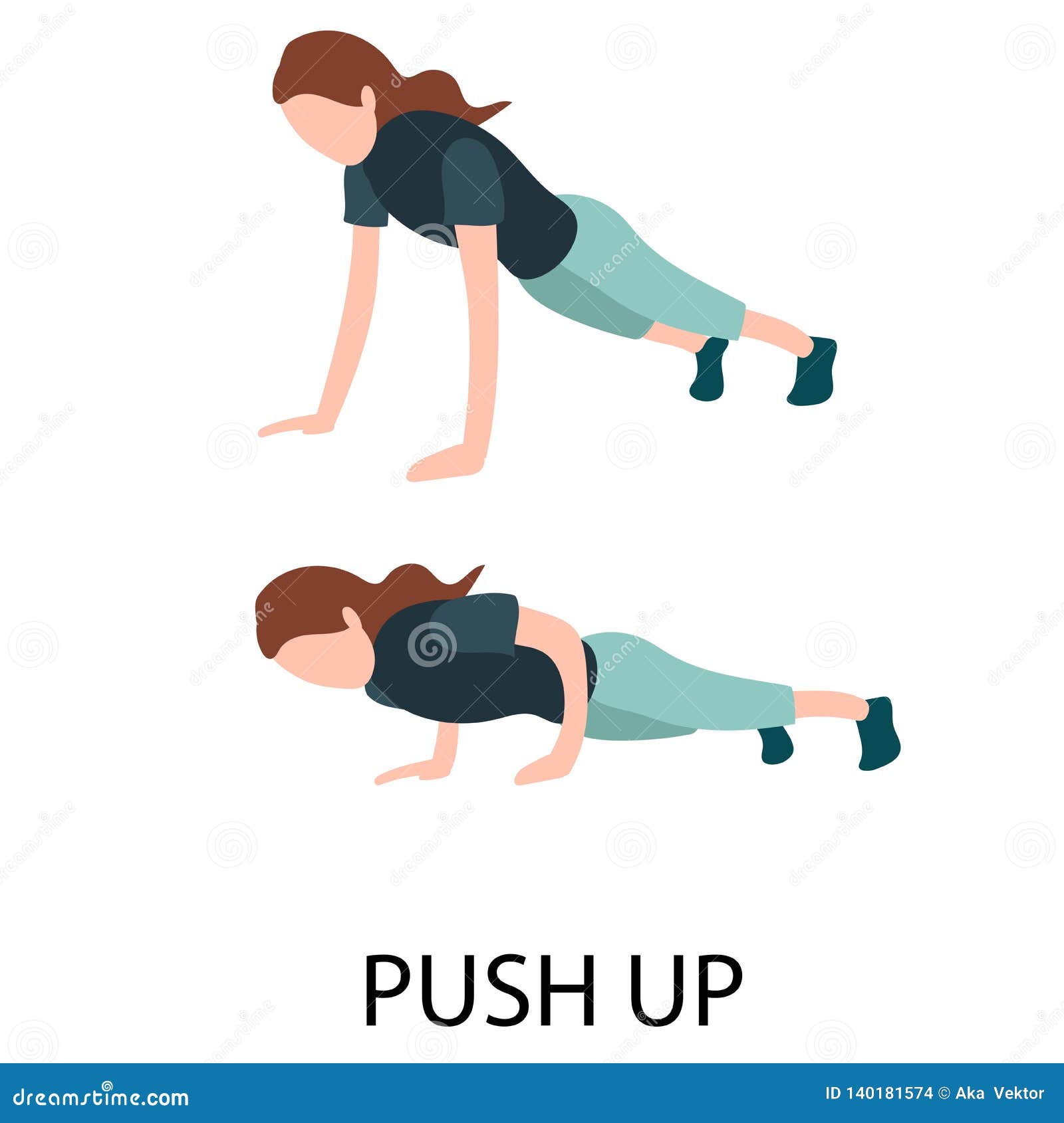 Young Woman Doing Push Ups Flat Design Stock Vector - Illustration of health, young: 140181574