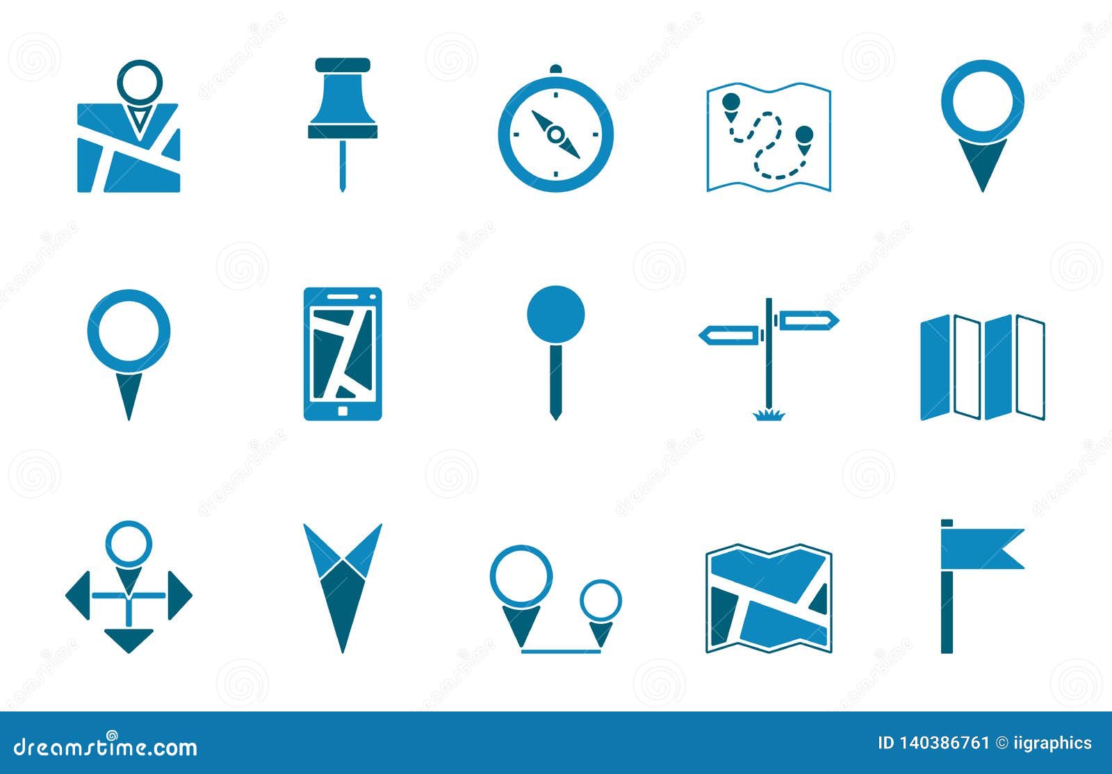 Map and markers icon set stock illustration. Illustration of icon ...