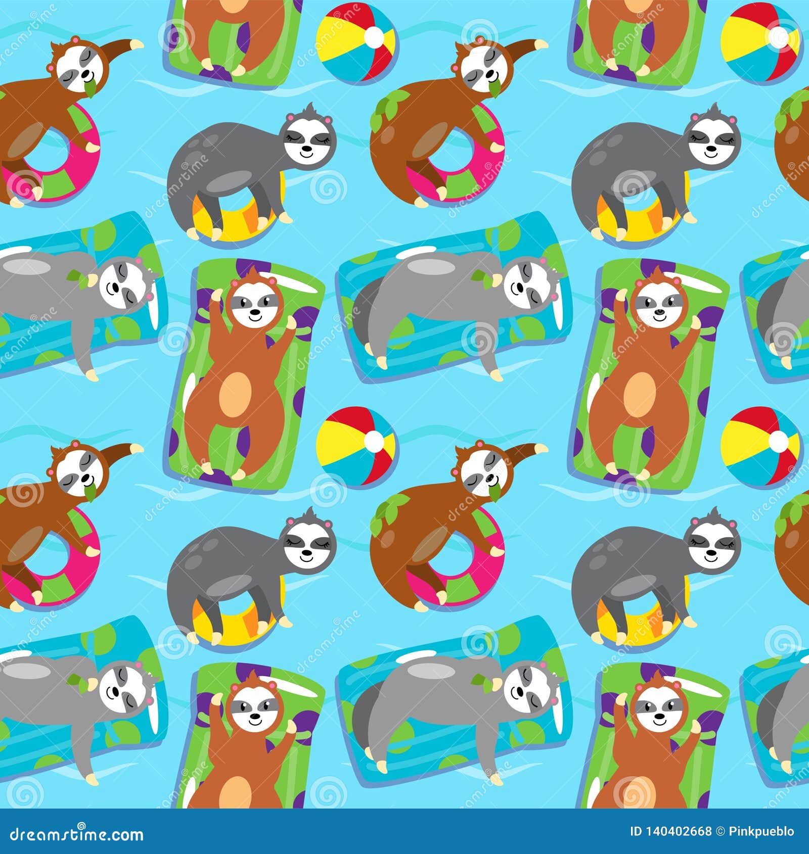 Seamless Vector Background with Sloths Floating in a Pool Stock Vector ...