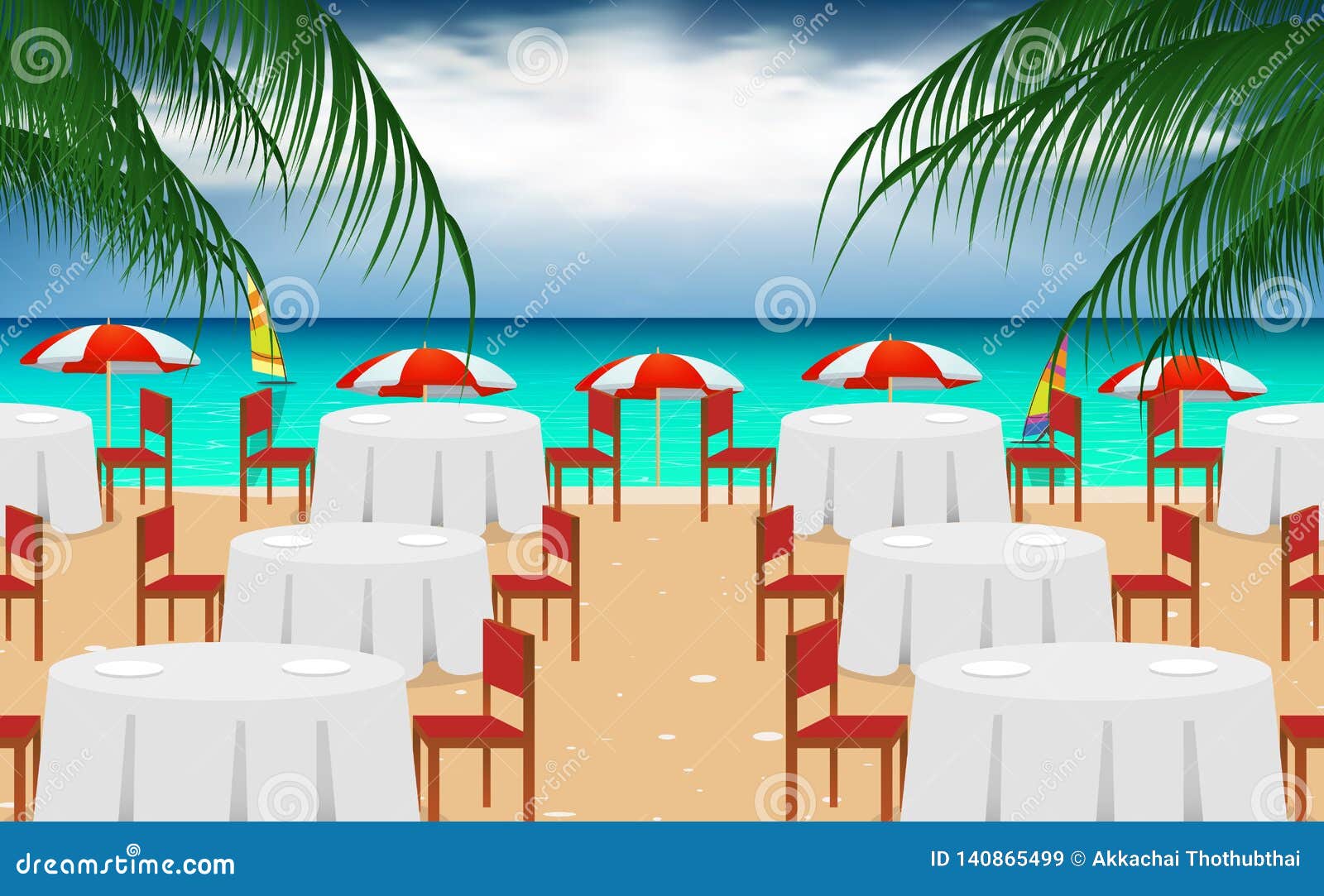 Chairs and Table on the Beach Stock Vector - Illustration of drink ...
