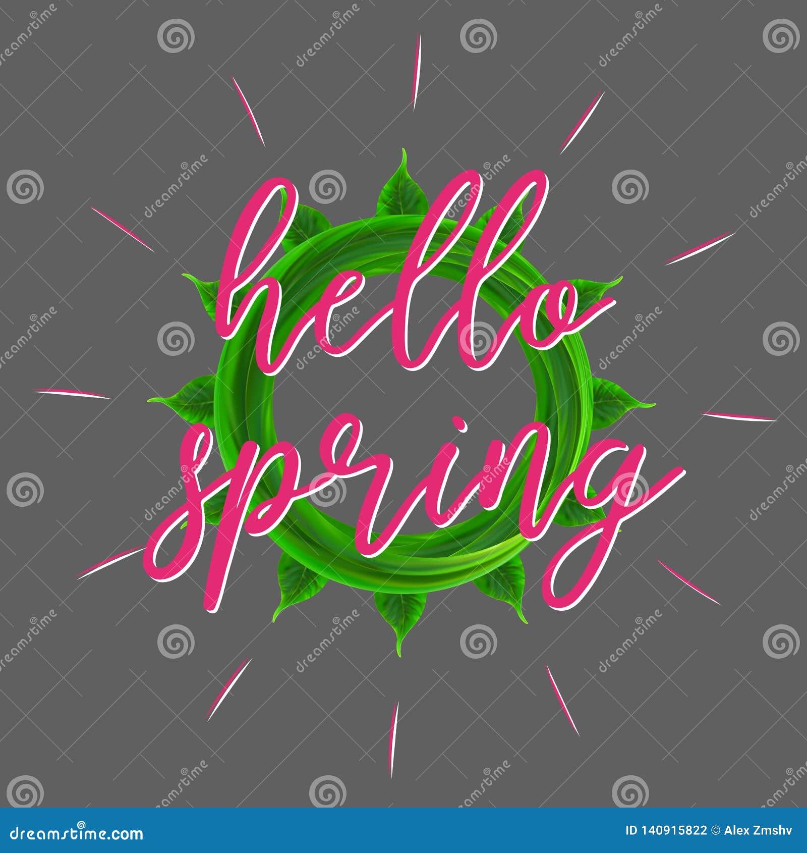 Hello Spring Lettering Realistic Vector Leaves Stock Vector ...