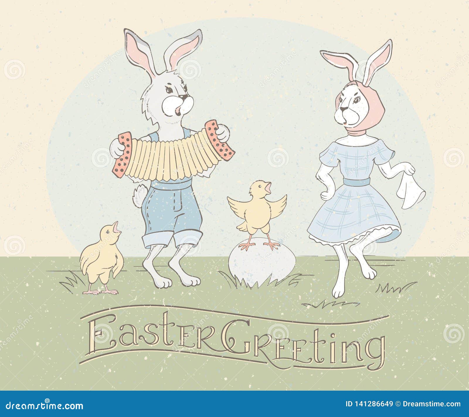 Holiday Greeting Card with Hand Lettering and Easter Rabbits Dancing To ...