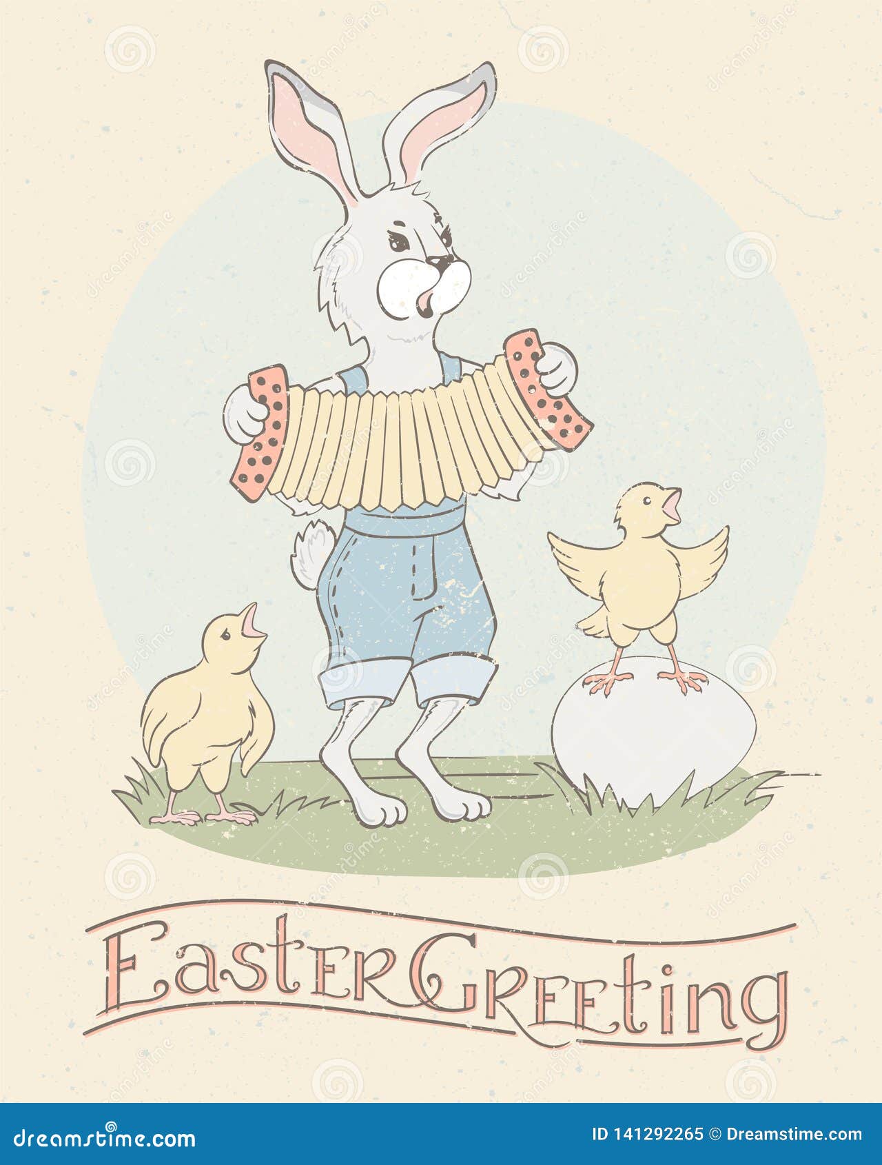 Holiday Greeting Card with Lettering and Cute Easter Bunny and Chicks ...