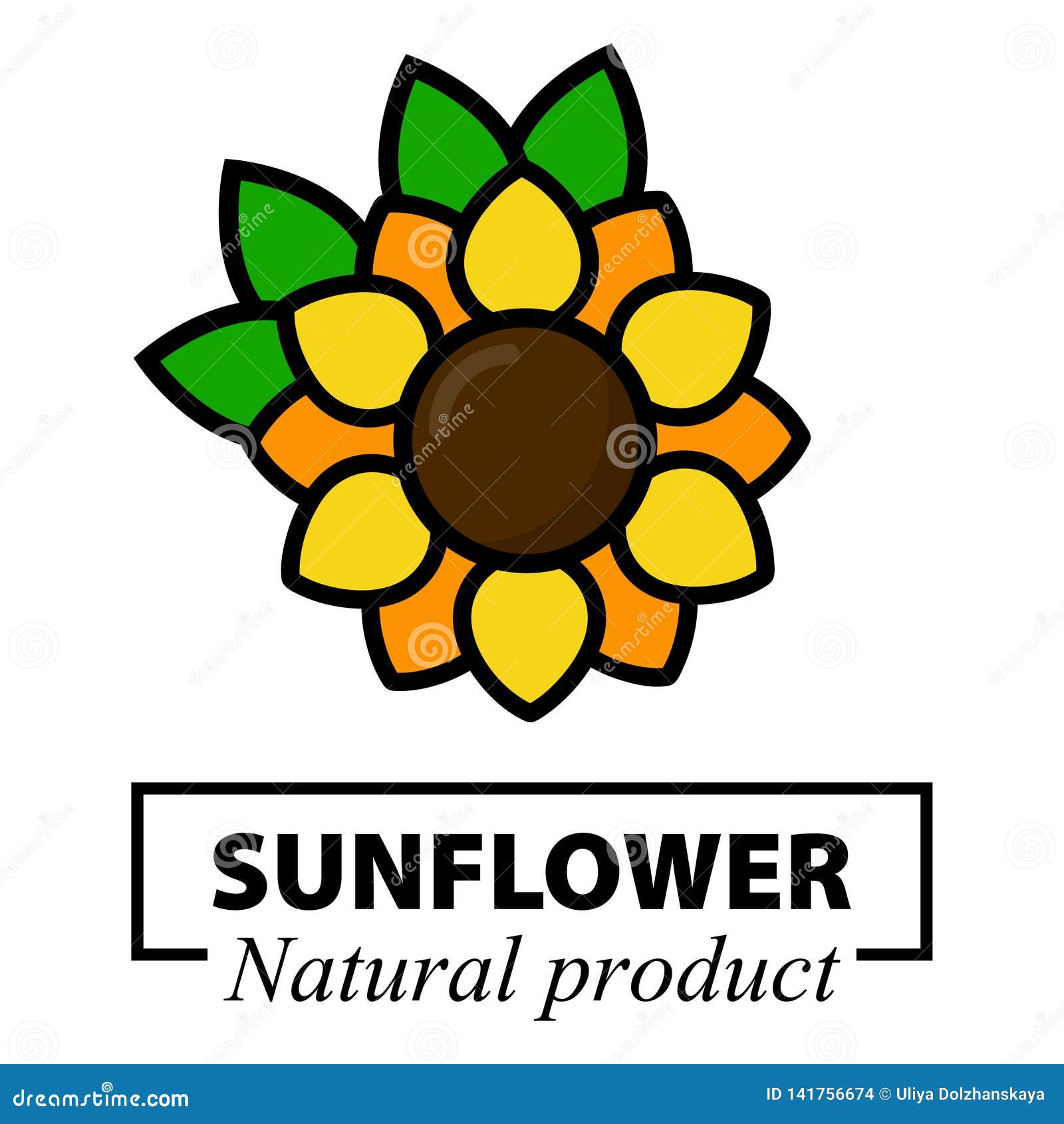 Cartoon Sunflower with Leaves Vector Logotype Stock Vector ...