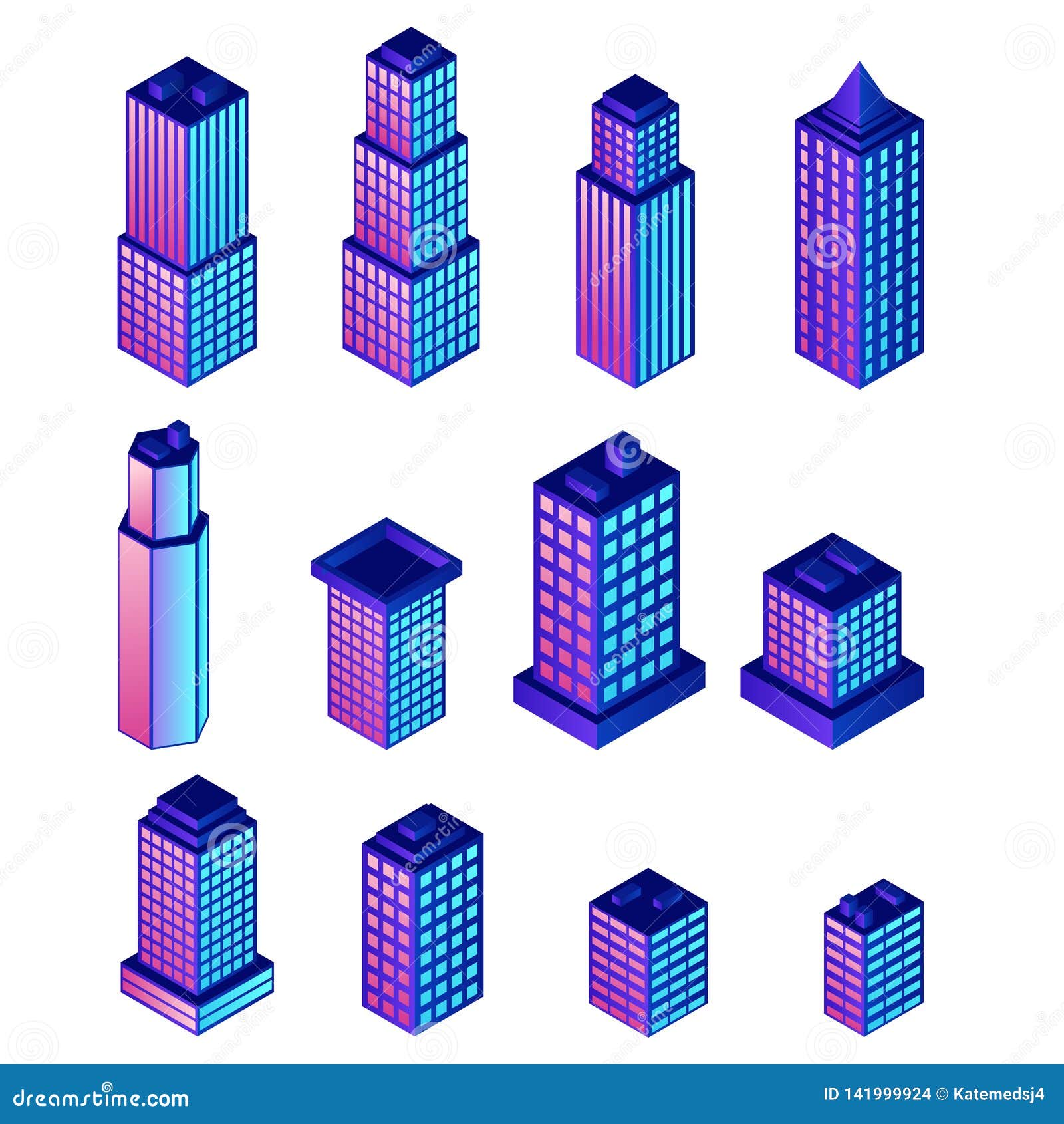 Set of Vector Residential Town Buildings for Isometric Innovation Flat ...