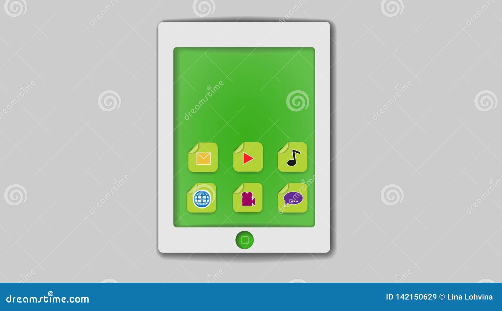 Paper-cut Tablet with Sticky Icons Stock Illustration - Illustration of ...