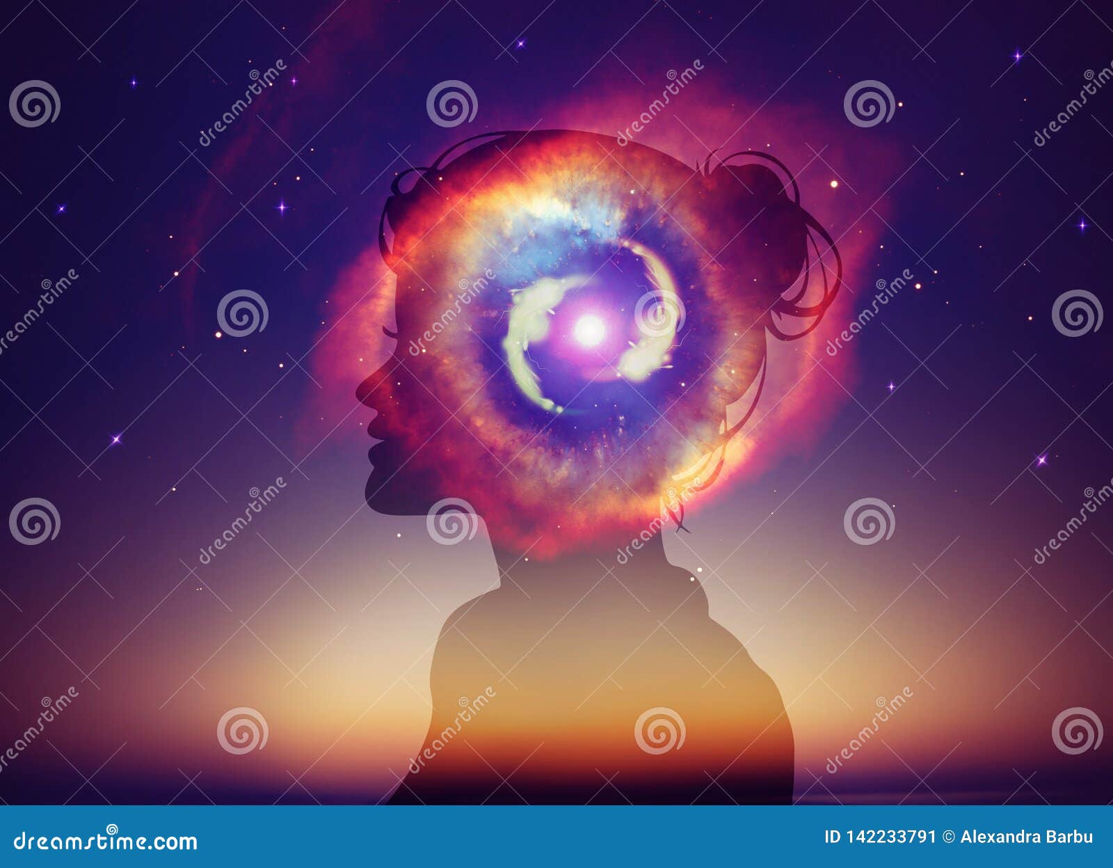 Woman Head Universe Inspiration Enlightenment Spiritual Awakening Stock ...