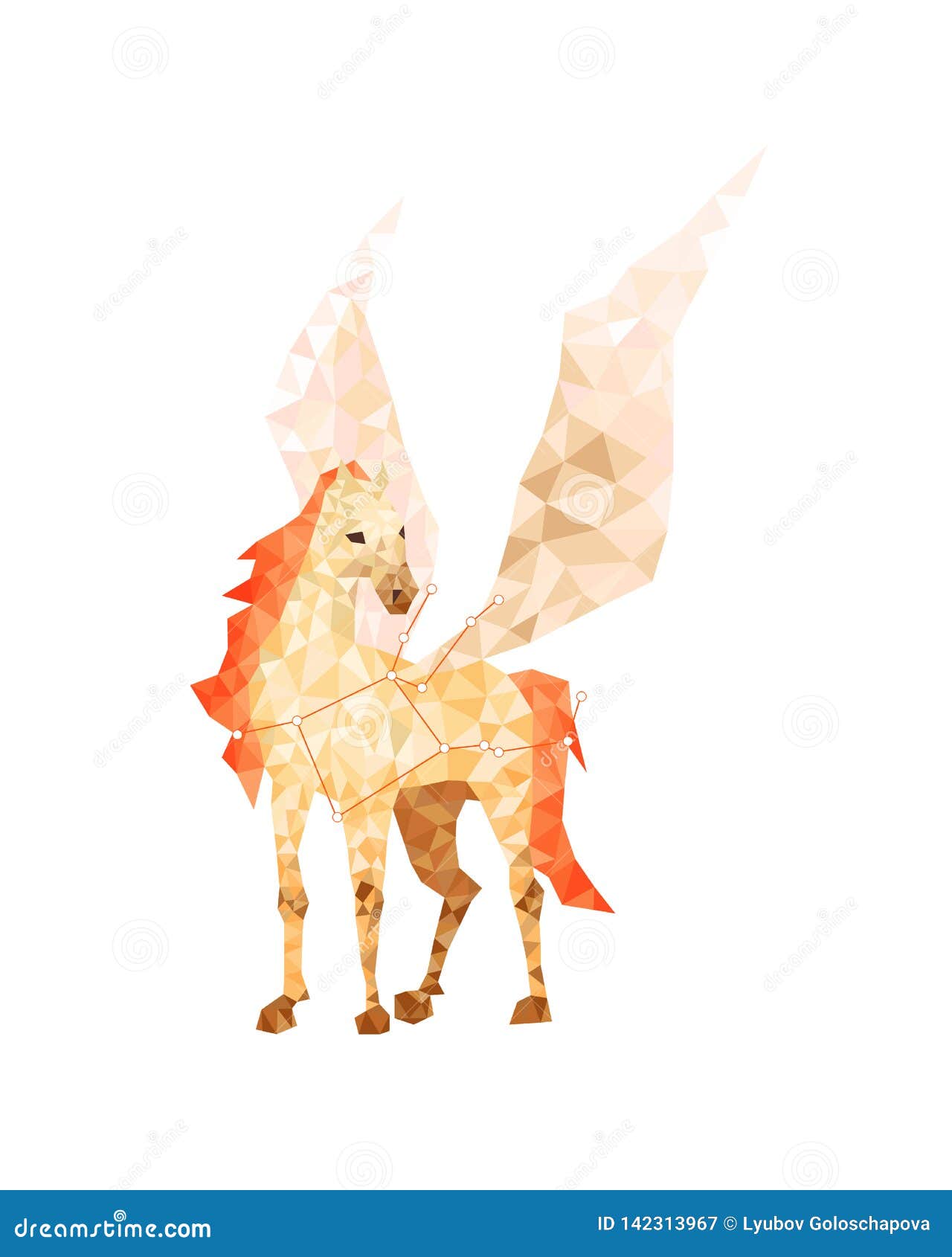 Geometric Colorful Figure Art of Yellow Pegasus in Low-poly Style Stock ...