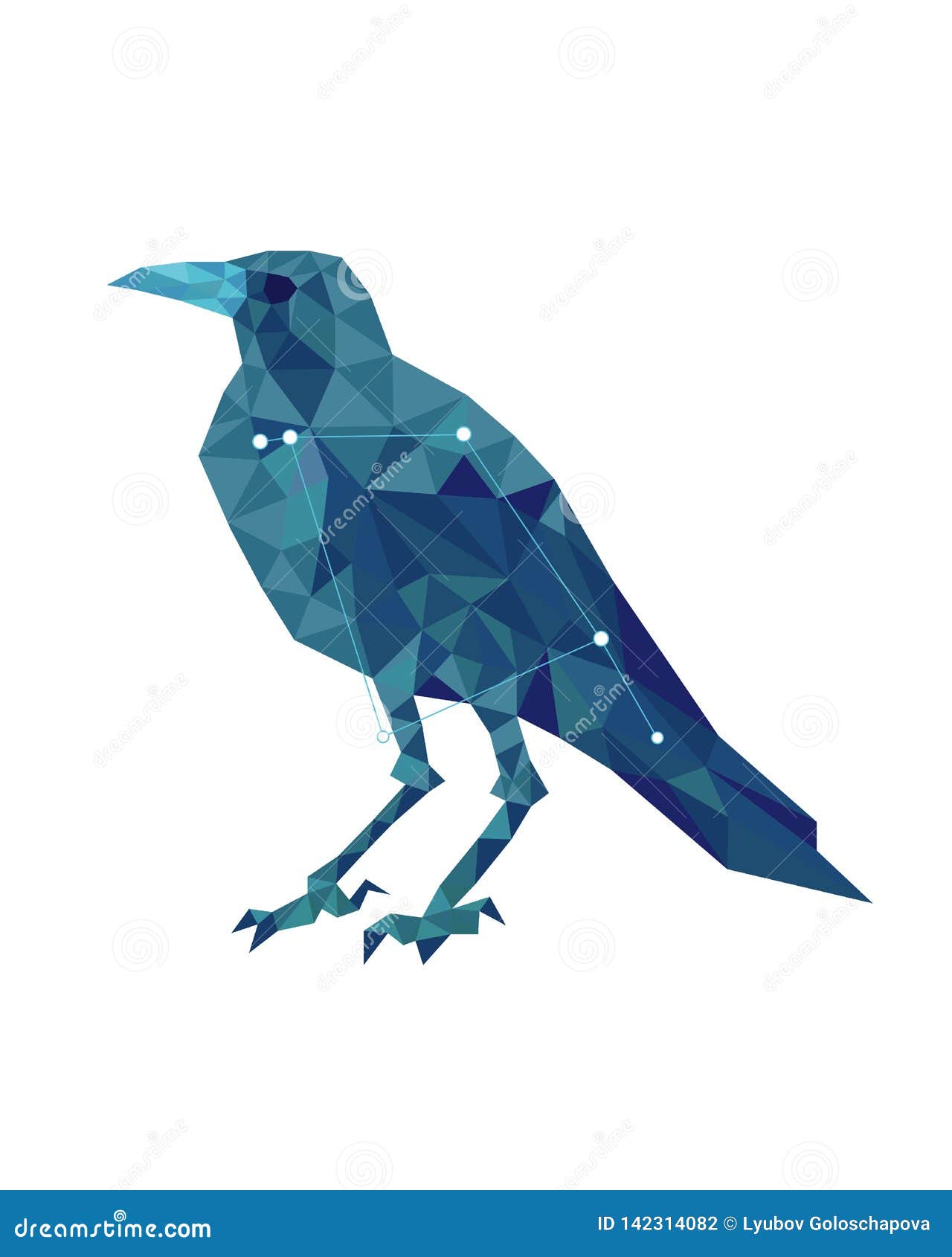 Blue Raven in Polygonal Style on White Background Stock Illustration ...