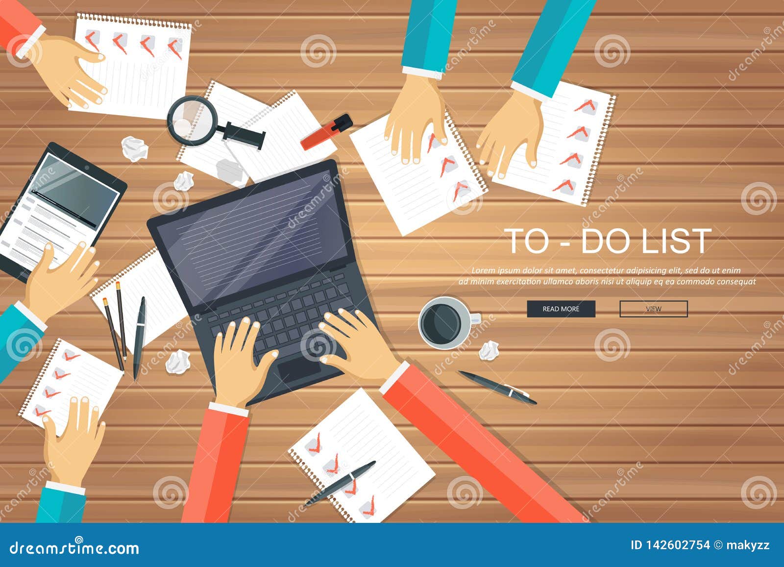 To Do List Concept. Office Work Desk with Equipment and Bunch of Papers ...