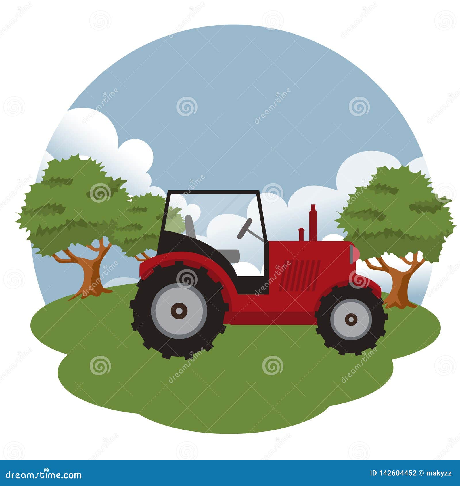 Tractor in the Farm Scene. Flat Vector Illustration Stock Vector ...